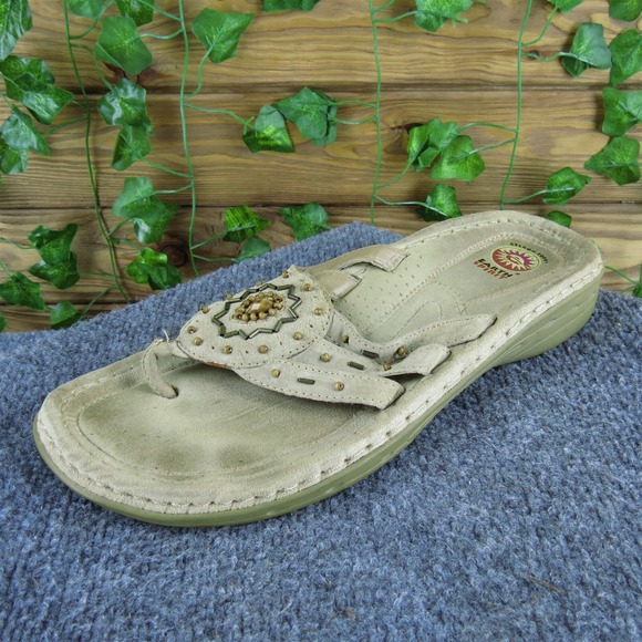 Earth Spirit | Shoes | Earth Spirit Womens Oak Flip Flop Beige Leather ...